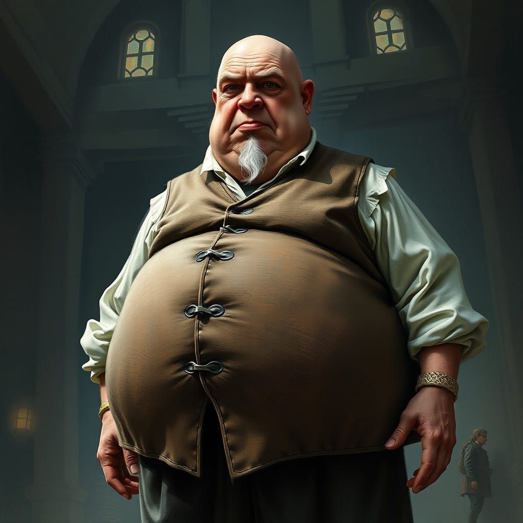 Enormously Fat, Bald Elderly Man in High-Fantasy E... - AI Art