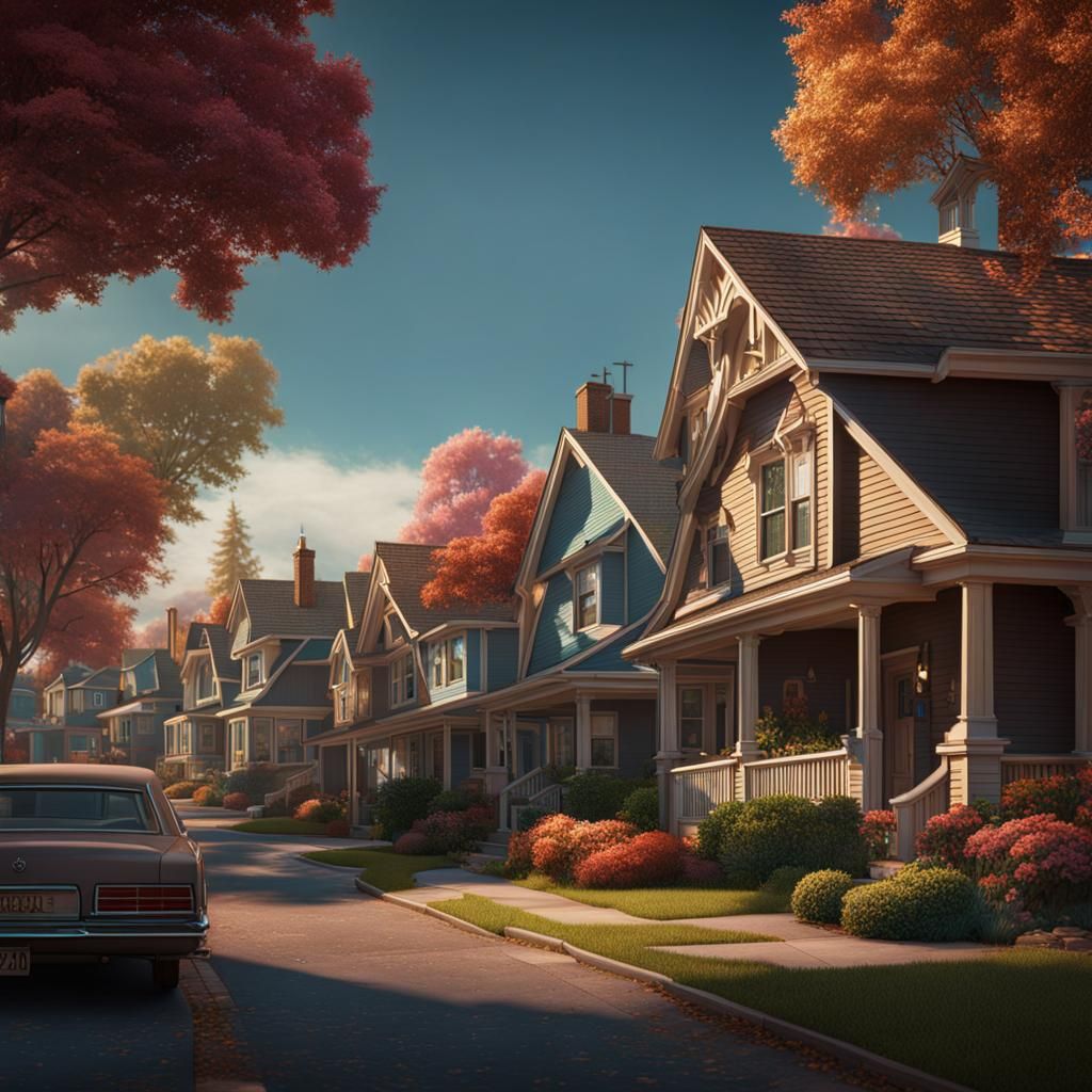 American suburban neighborhood in the 80s - AI Generated Artwork ...