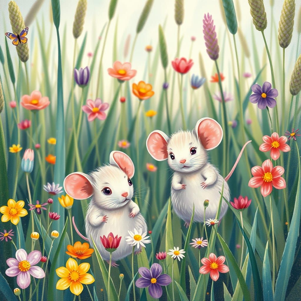 Whimsical Mice in Vibrant Fantasy Landscapes - AI Art