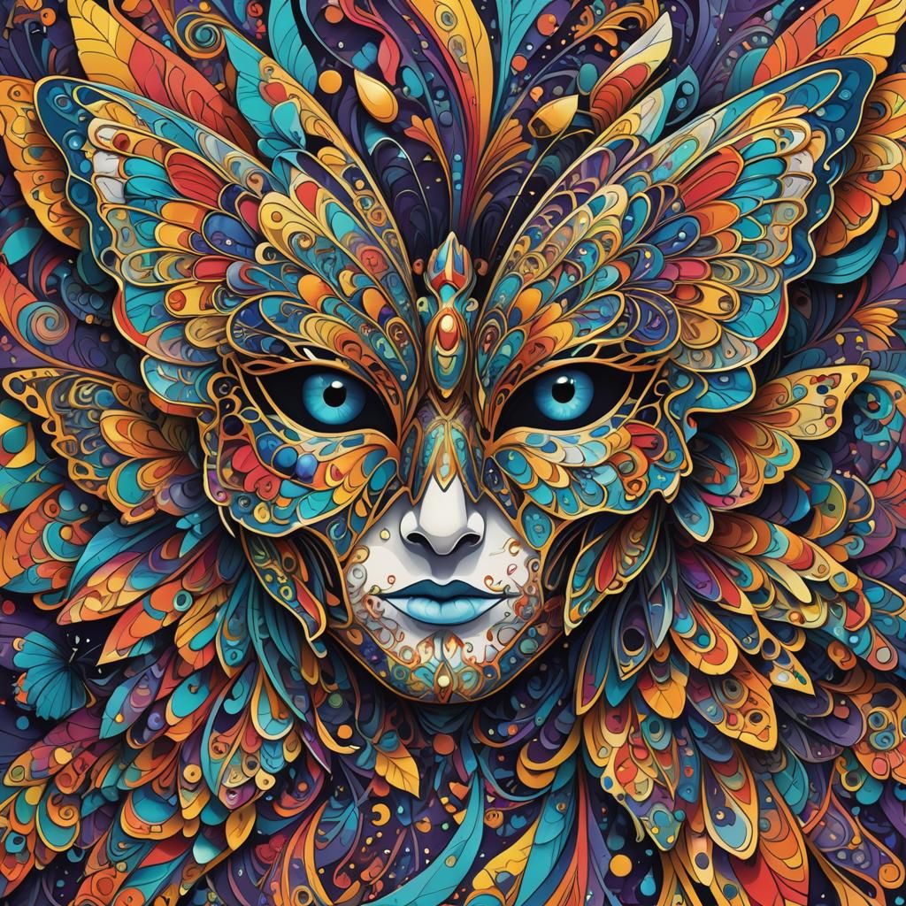 (Hyper detailed anime art of a butterfly inspired Venetian mask in ...