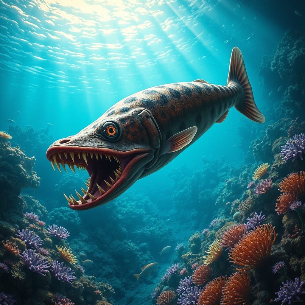 Predatory Panderodus Fish in Vibrant Reef Scene - AI Art
