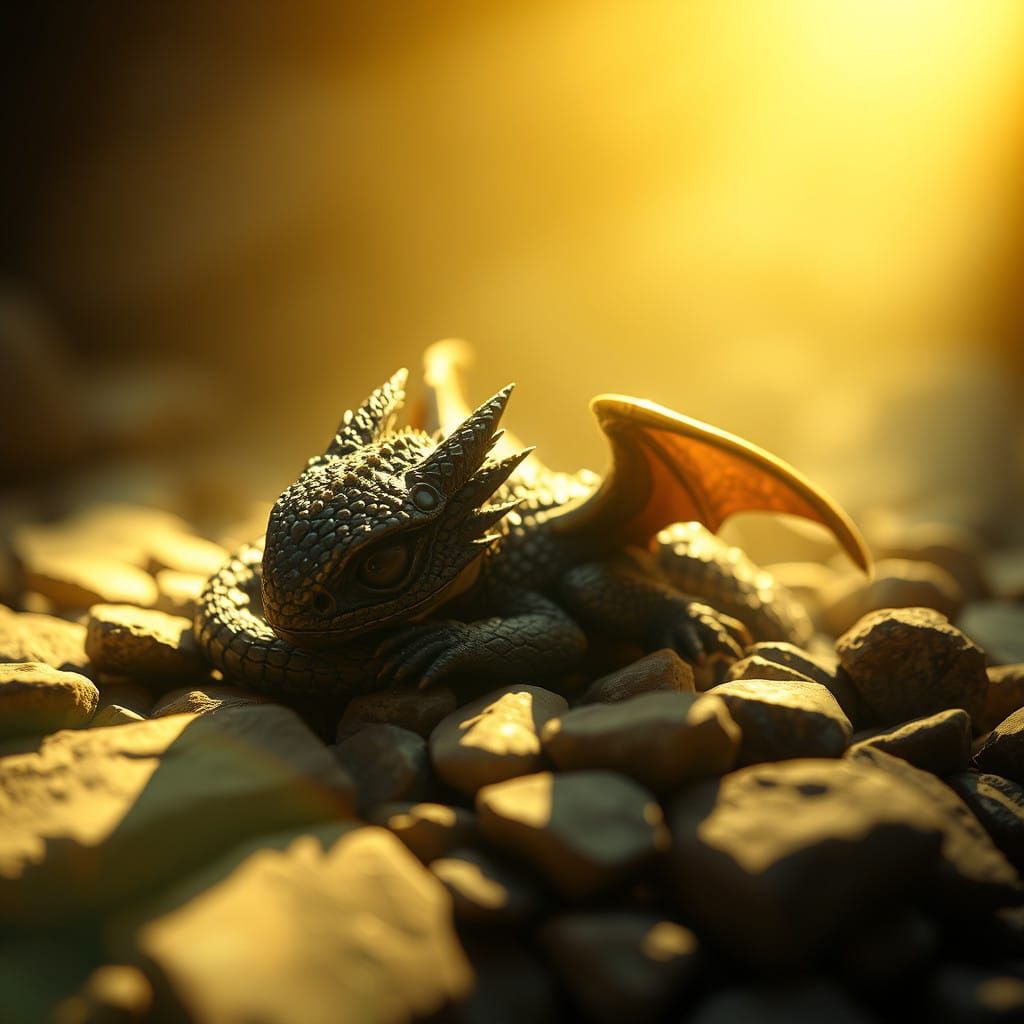 baby dragon is born - Ancient Dragon Newborn in Golden Haze