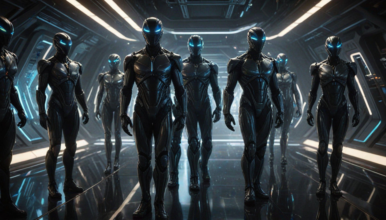 Humans Stand Tall in a Grand Interstellar Arena - AI Art