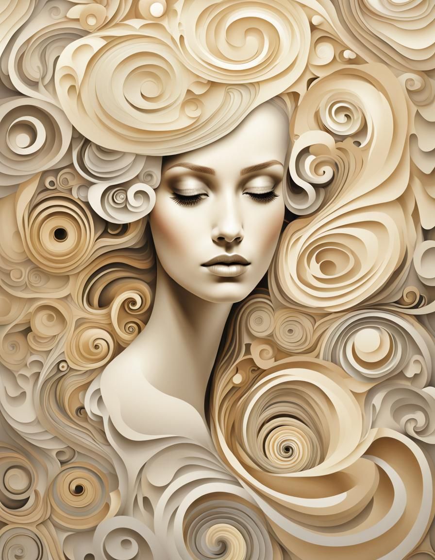 Abstract, stylized, decorative, beautiful abstract woman,, huge swirls ...