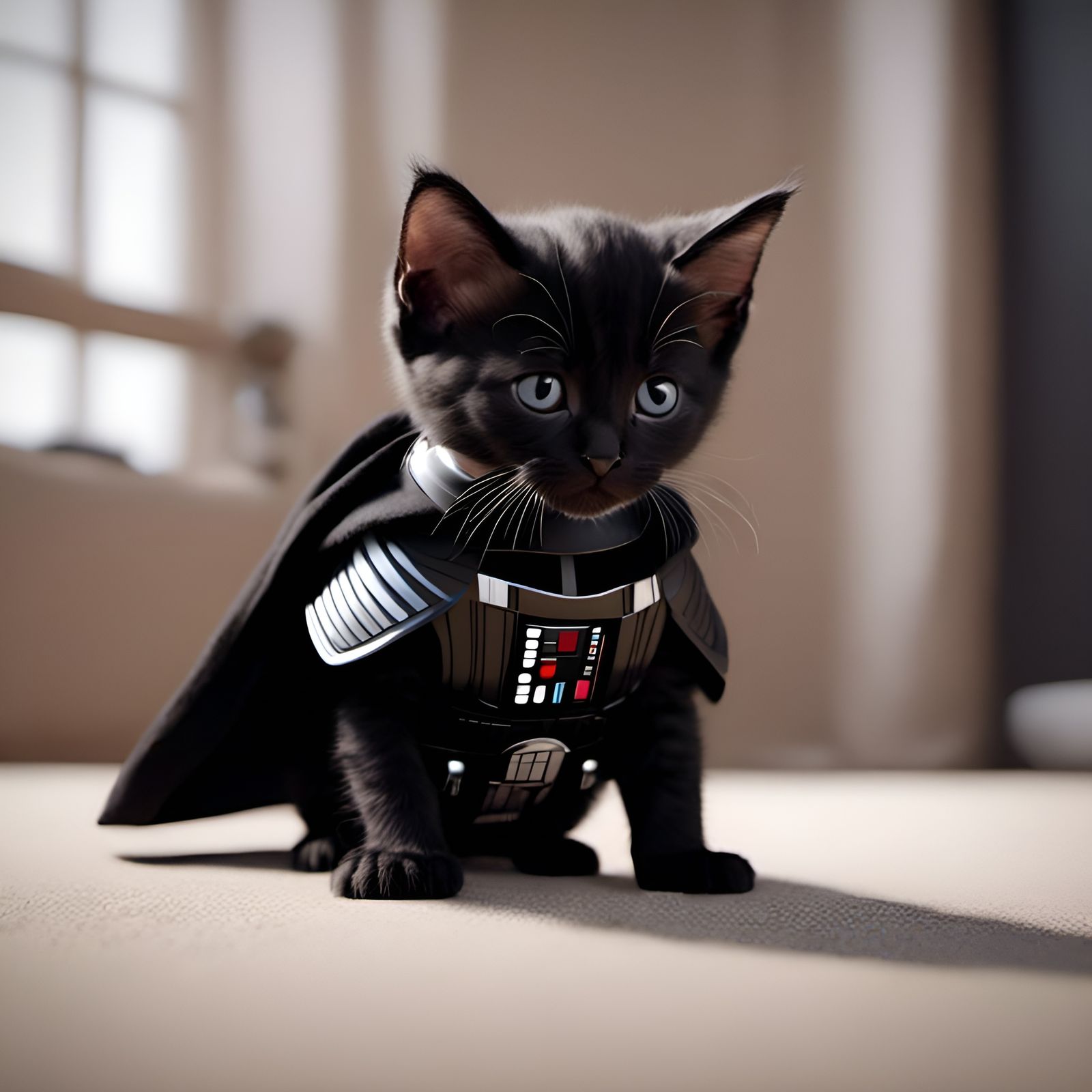 The dark lord sith black kitten with a lightsaber in HDR light burst ...