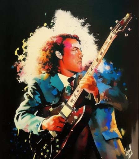 Angus rocking his Gibson guitar splatter paint wet paint dripping paint ...