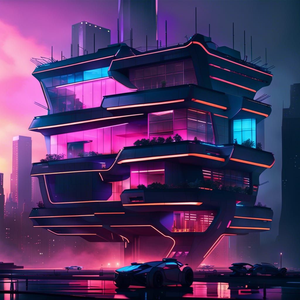 High-tech condo apartment complex with giant glass windows in ...