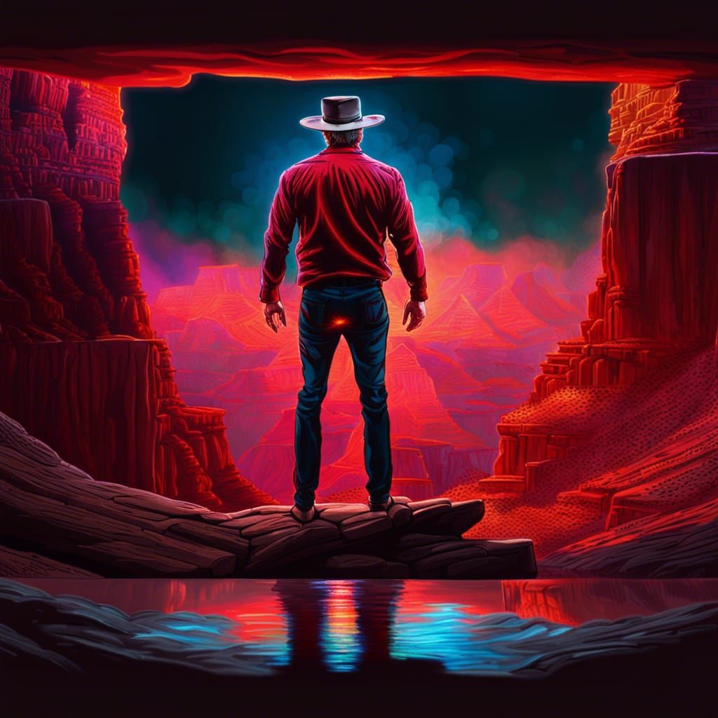 Realistic master Clint Eastwood meditation and levitate, view from back ...