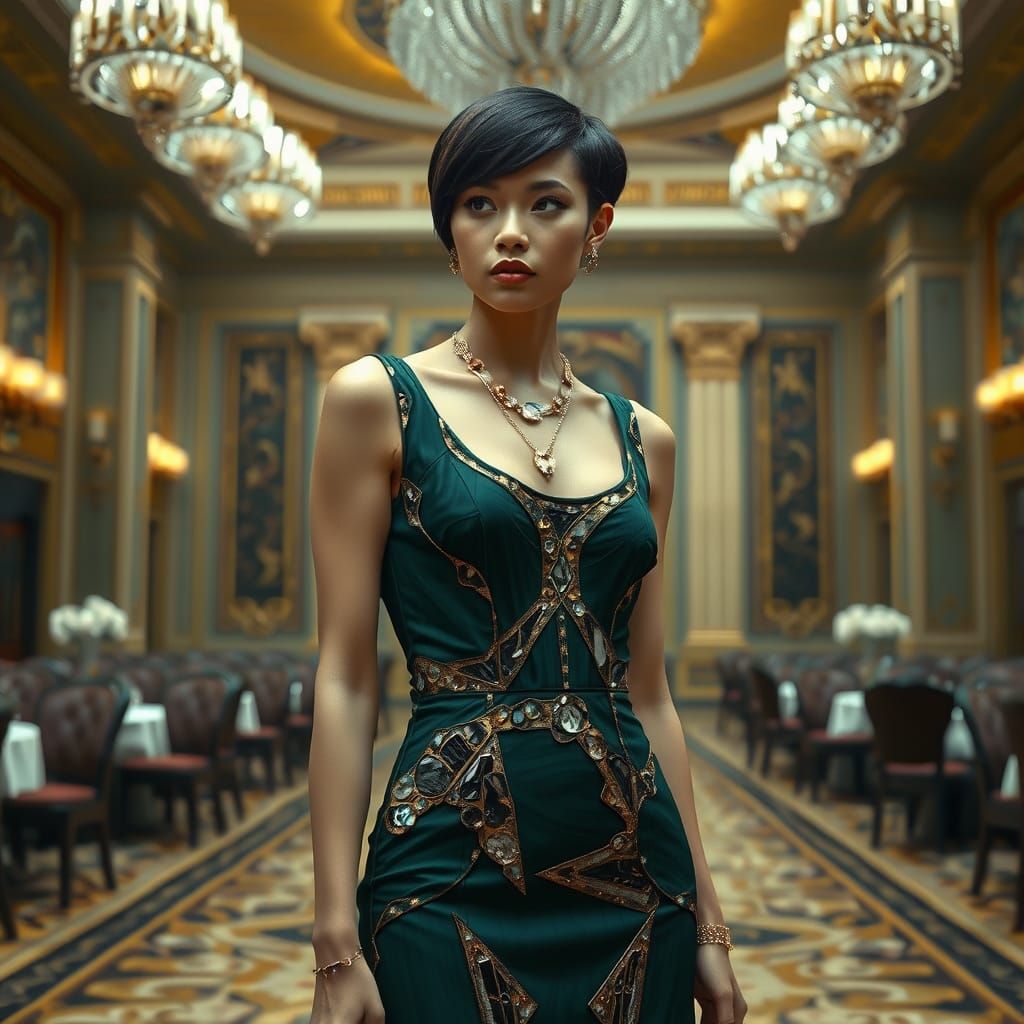 Geode Dress in Art Deco Ballroom, Digital Art - AI Art