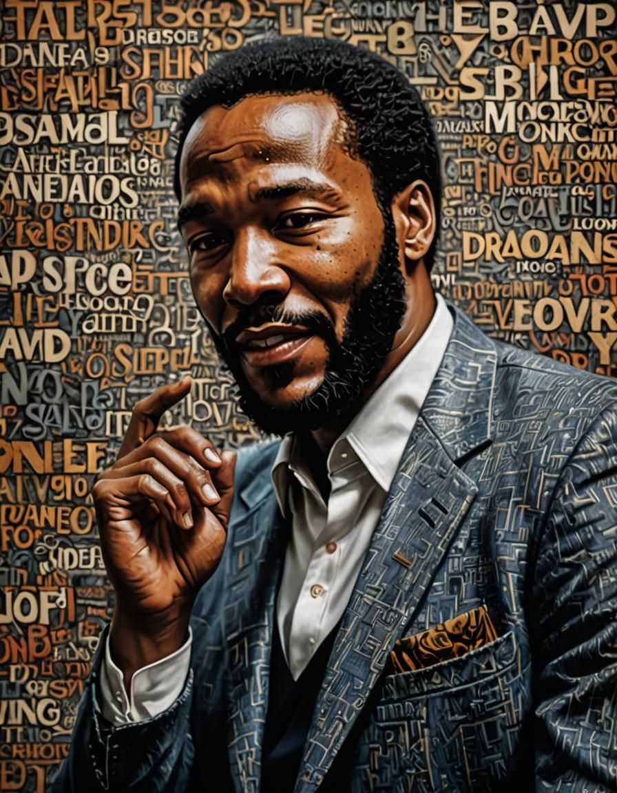 Word Art "what's going on", Marvin Gaye singing, hyperdetailed ...