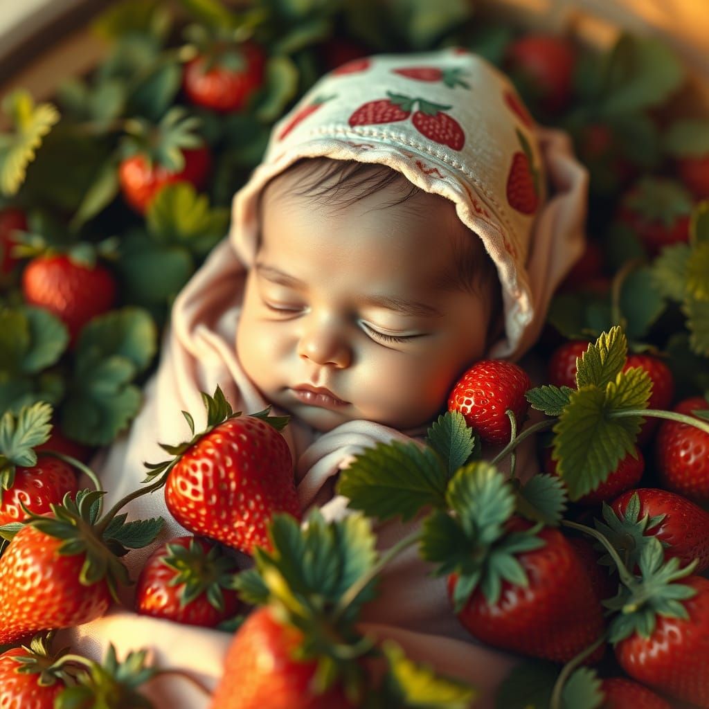 strawberries sleep - Newborn Girl Sleeps with Strawberries i...