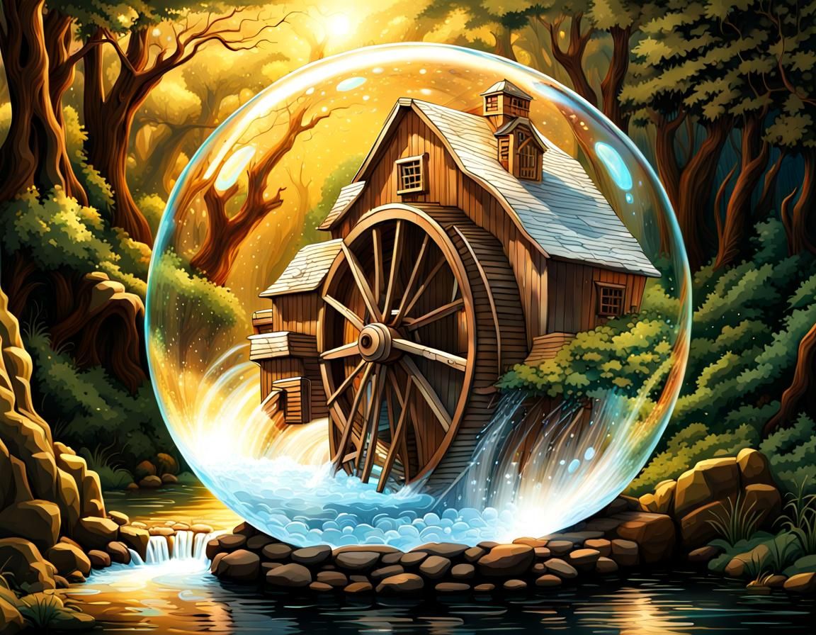 Bubbly Brook water wheel - AI Generated Artwork - NightCafe Creator