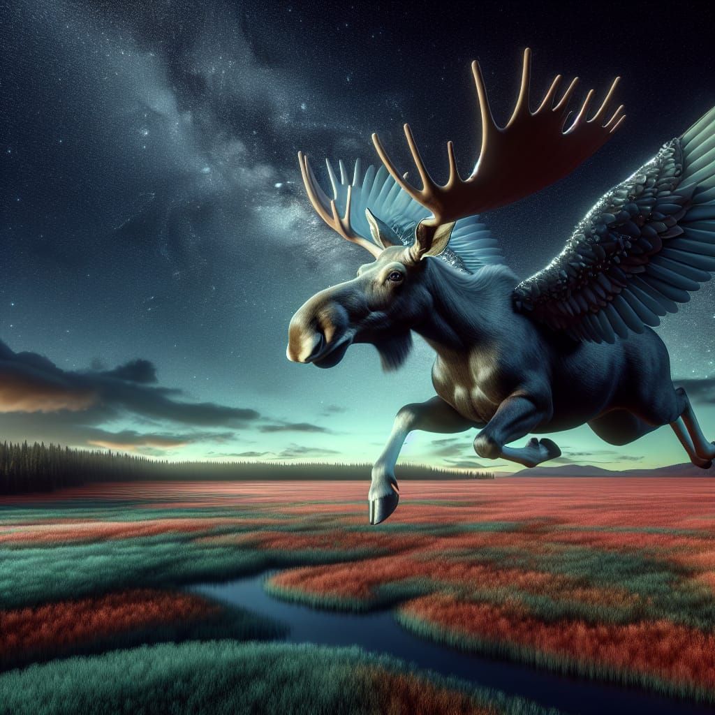 Flight of the Night Moose - AI Generated Artwork - NightCafe Creator