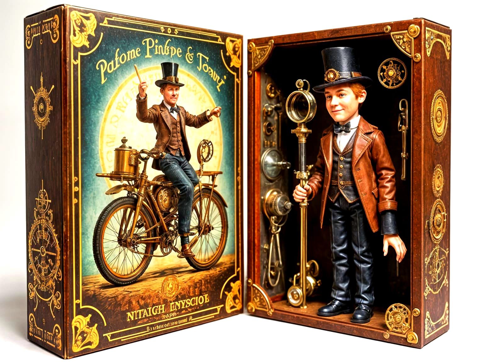 Vintage-Style Steampunk Action Figure Box: Profess... - AI Art