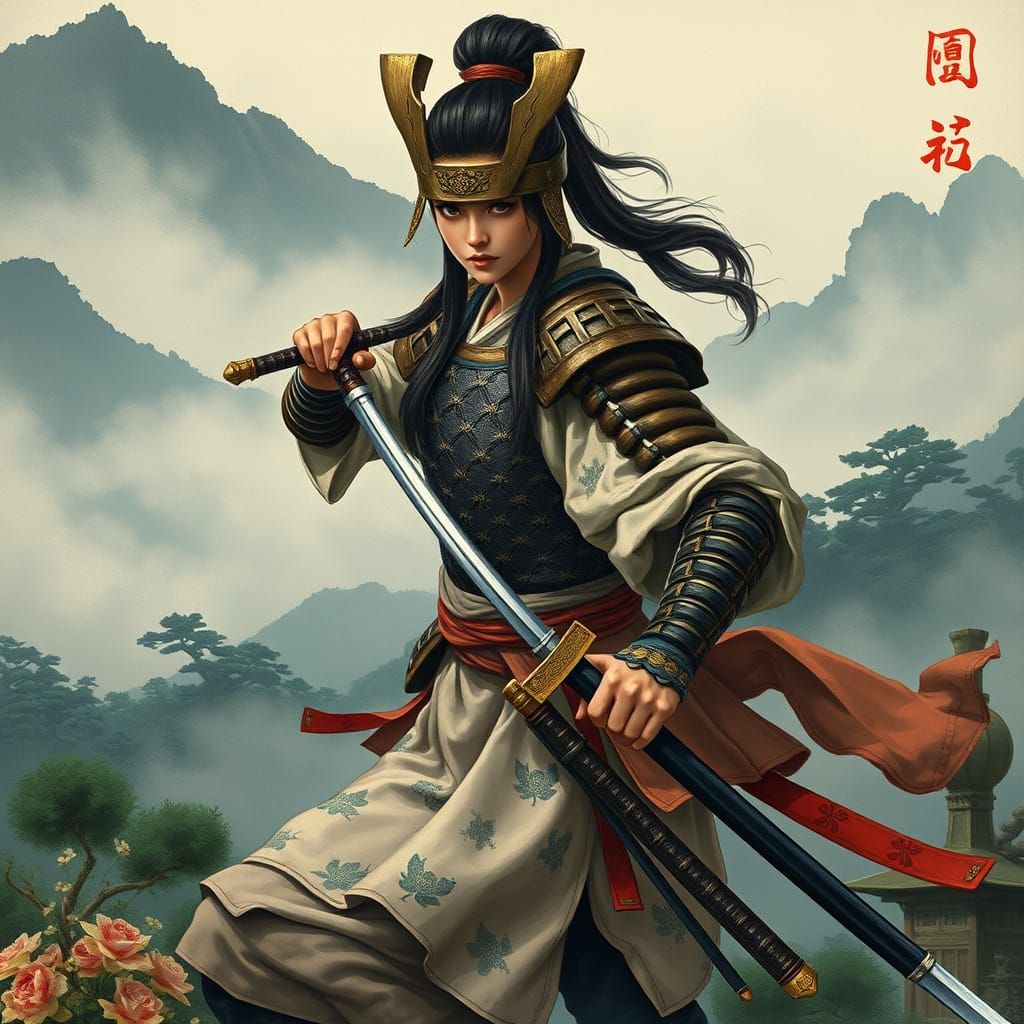 Samurai Female Warrior - Misty Samurai Goddess of Ancient Ja...