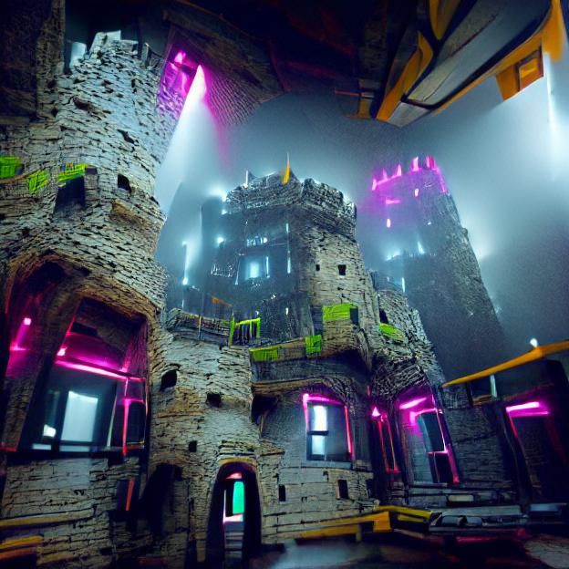 cyberpunk castle 8k resolution Unreal Engine volumetric lighting - AI ...
