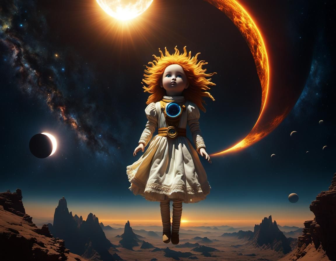 a doll floating in space - AI Generated Artwork - NightCafe Creator