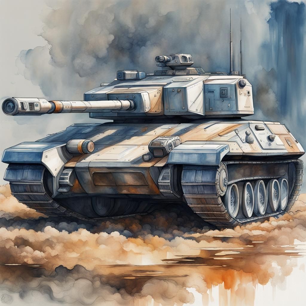 Blueprints of an army tank designed in 2050 futuristic Sci-fi hyper ...