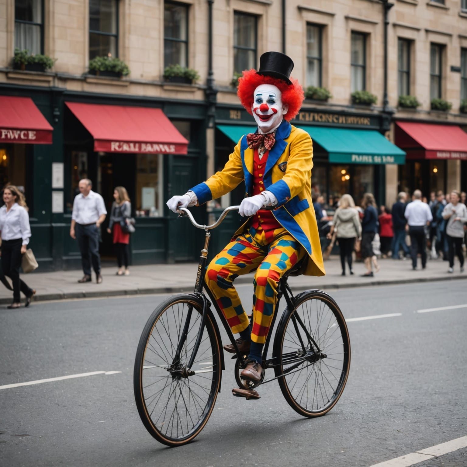 A clown riding a penny farthing - AI Generated Artwork - NightCafe Creator