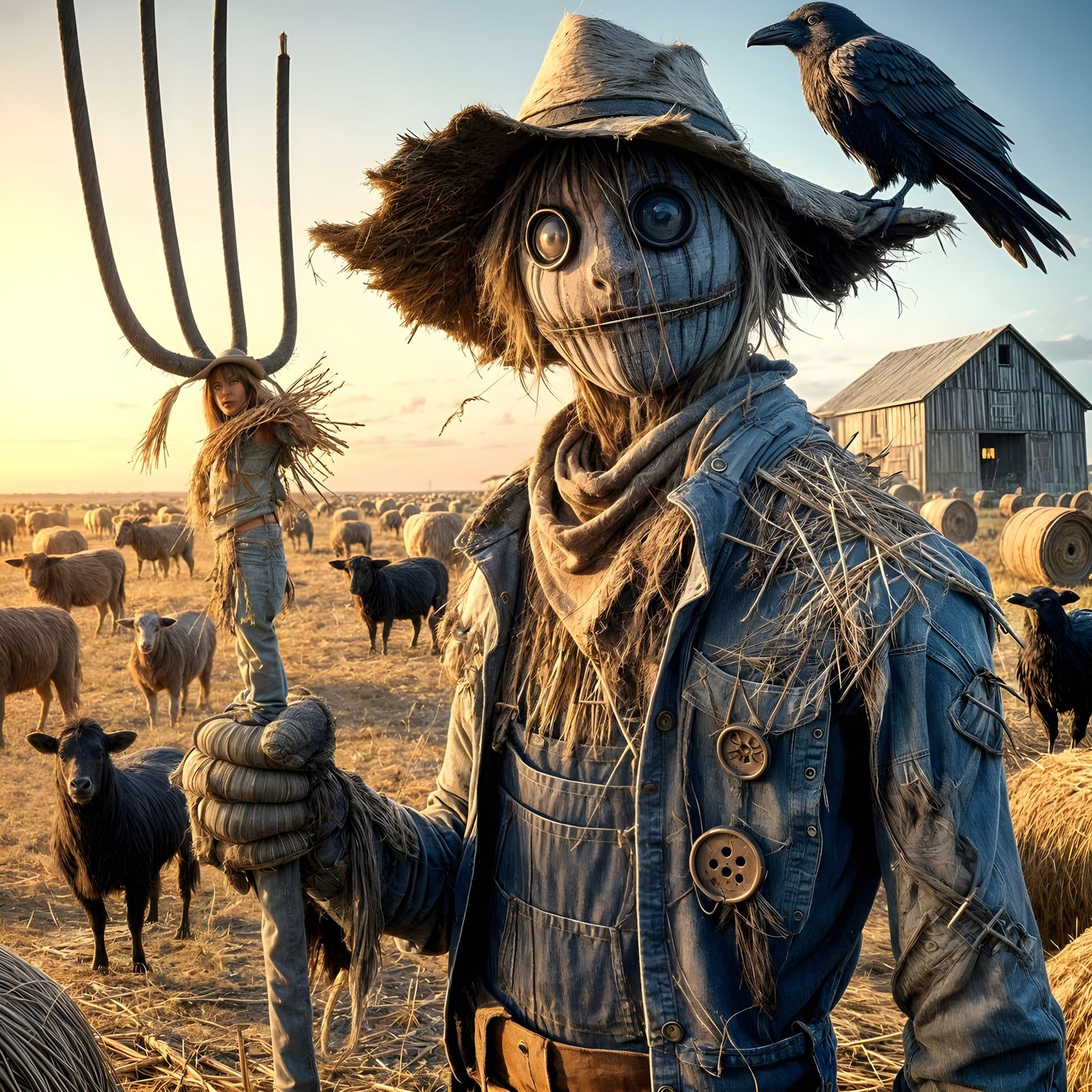 Farmer Scarecrow & Wife (pitchfork face)