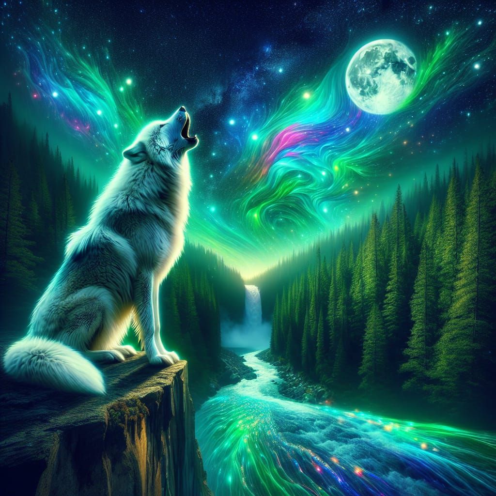 Wolf Howling at the Moon - AI Generated Artwork - NightCafe Creator