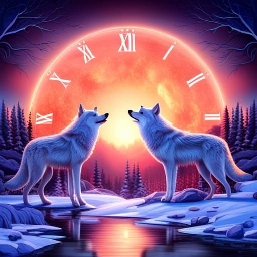 wolves Clock glowing 22 - AI Generated Artwork - NightCafe Creator