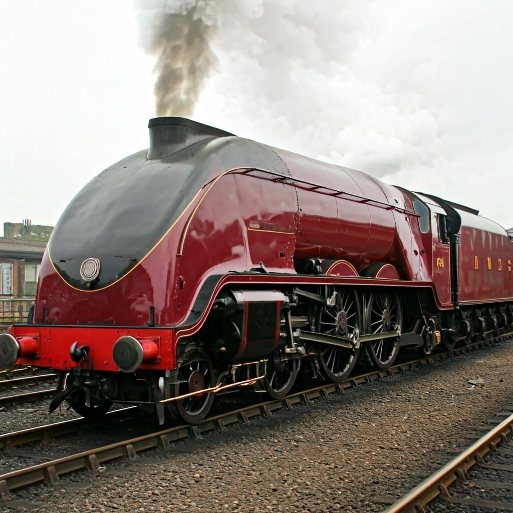 LMS Coronation Steam Locomotive, red and gold streamlined casing, at ...