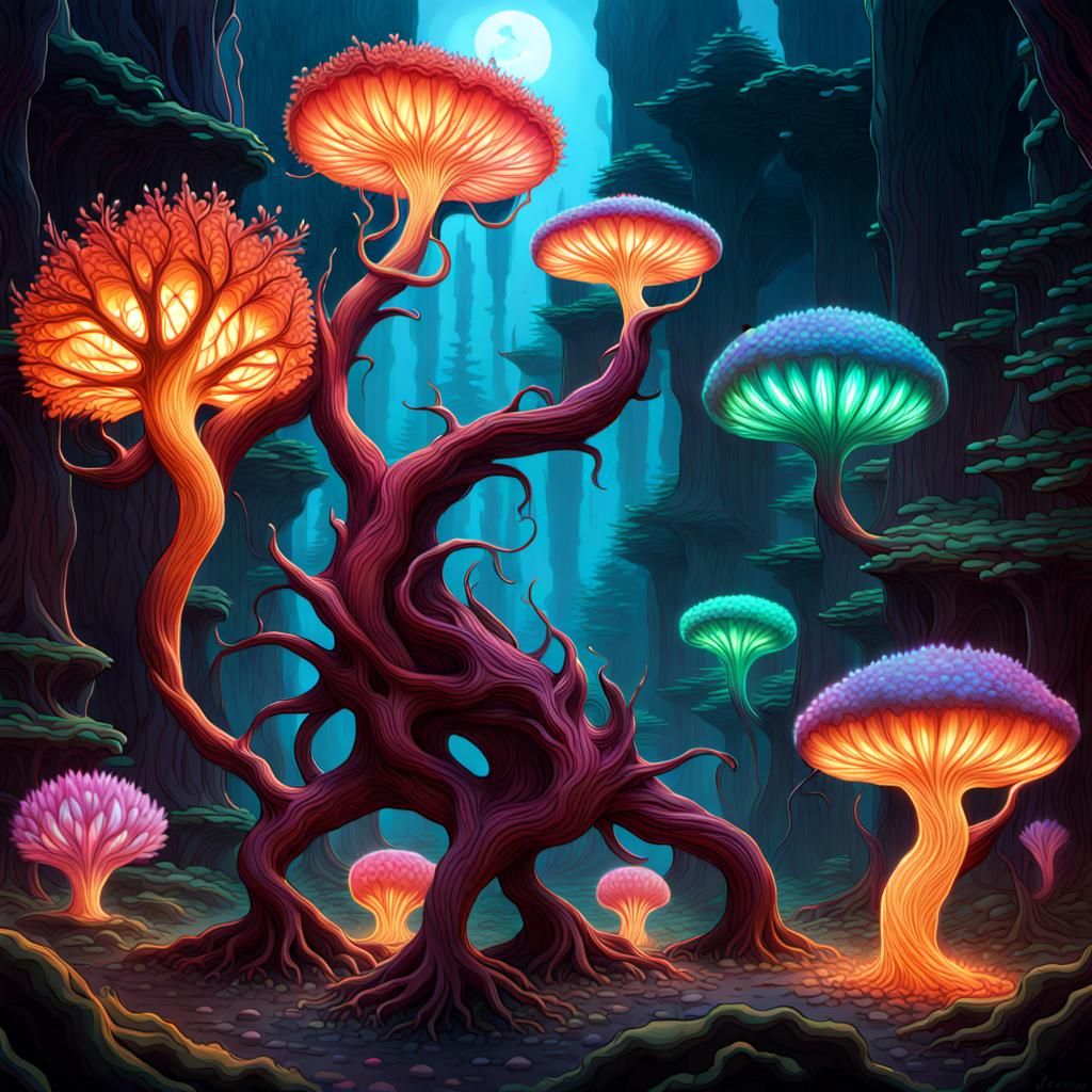 Ethereal Glowing Creatures in Vibrant Biome Landsc... - AI Art