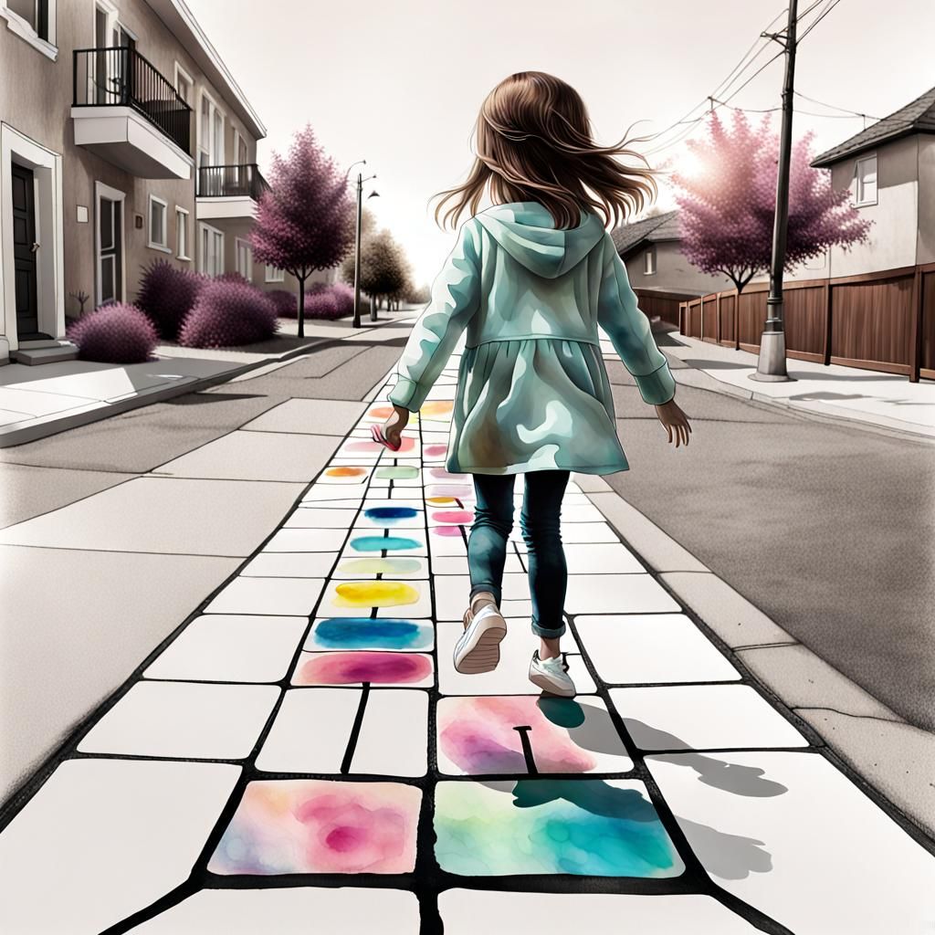 hopscotch on sidewalk - AI Generated Artwork - NightCafe Creator