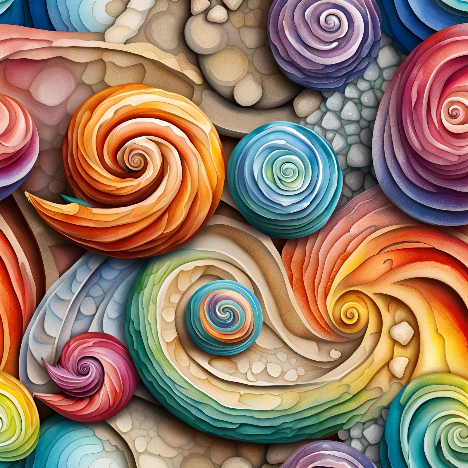 fibonacci, stone, snail, wallpaper, colorful, 3d pattern, 8k vivid ...