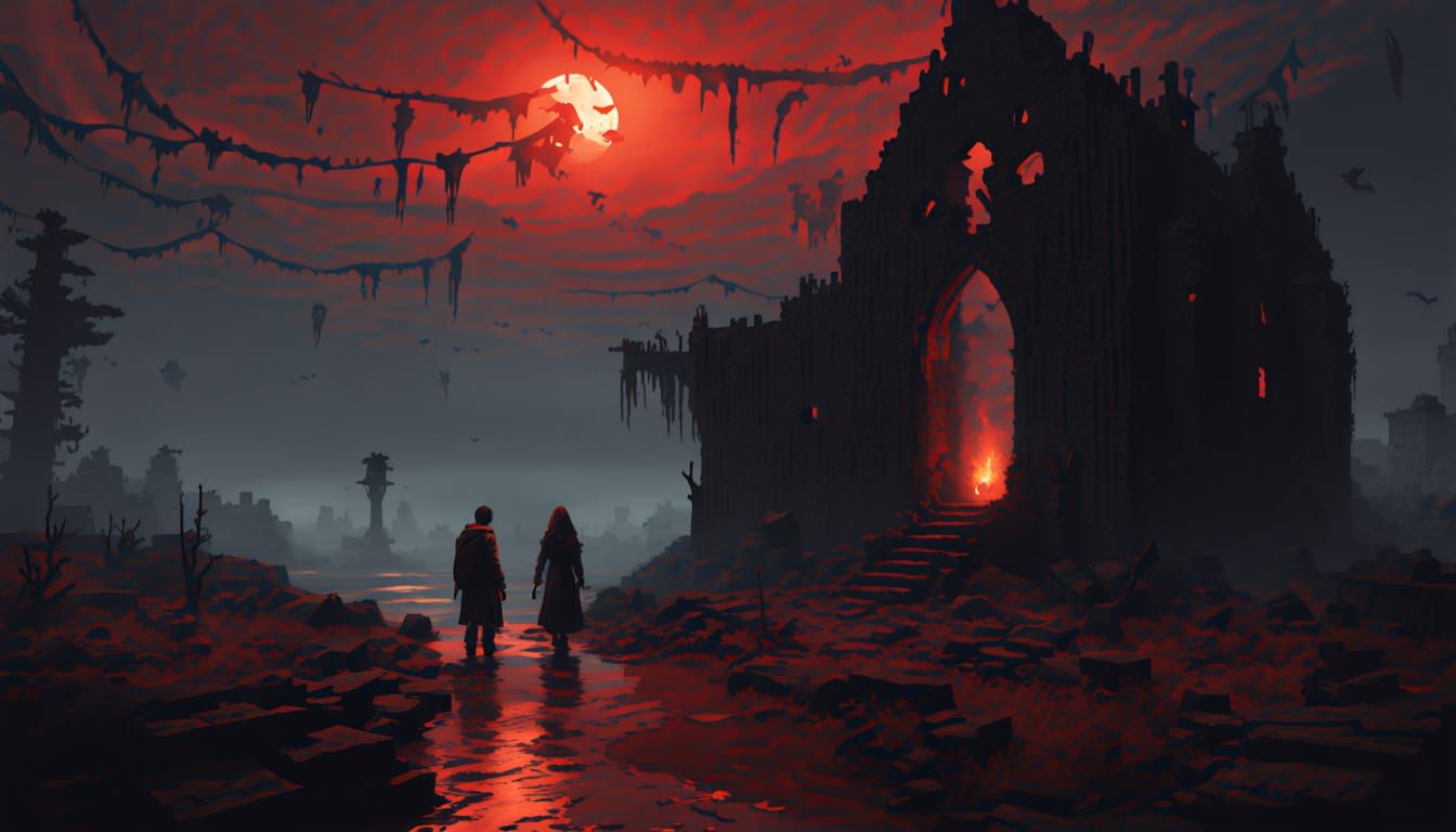 *An ultra-realistic, gothic horror cinematic painting of a Minecraft ...