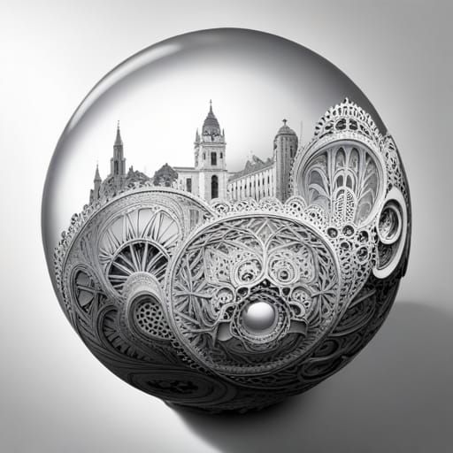 Brussels lace ball_lace sphere_all white_hyper-detailed_sharp focus ...