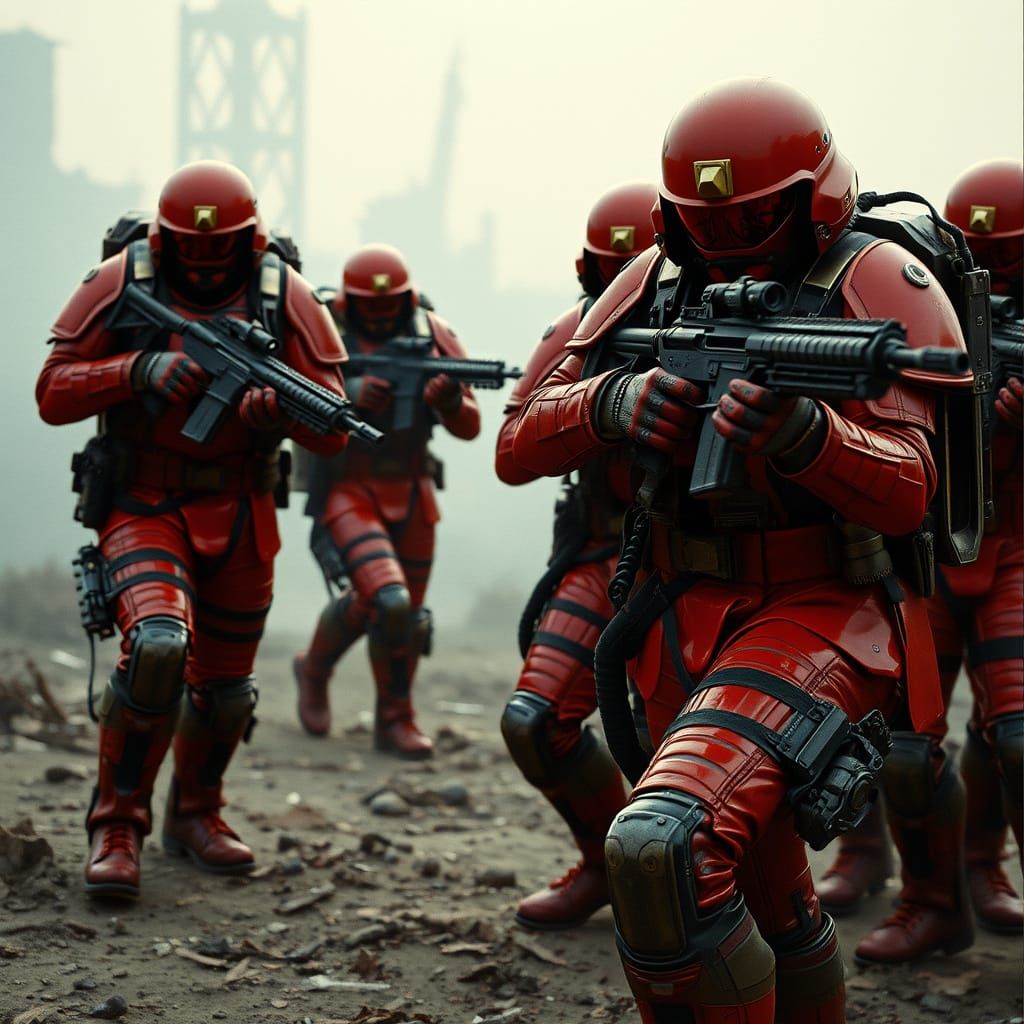 Martian Banshees in Retro-Futuristic Crimson Armor... - AI Art