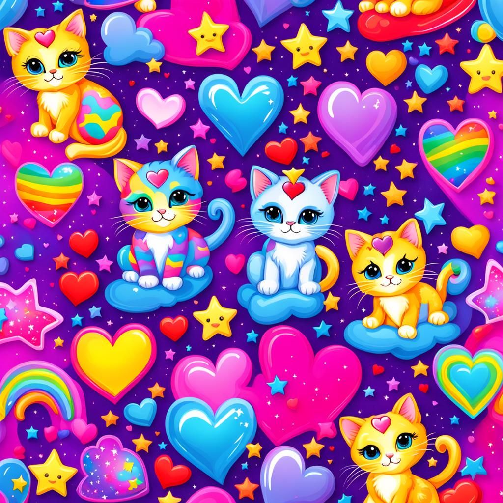 Lisa frank style with kittens and hearts and stars - AI Generated ...