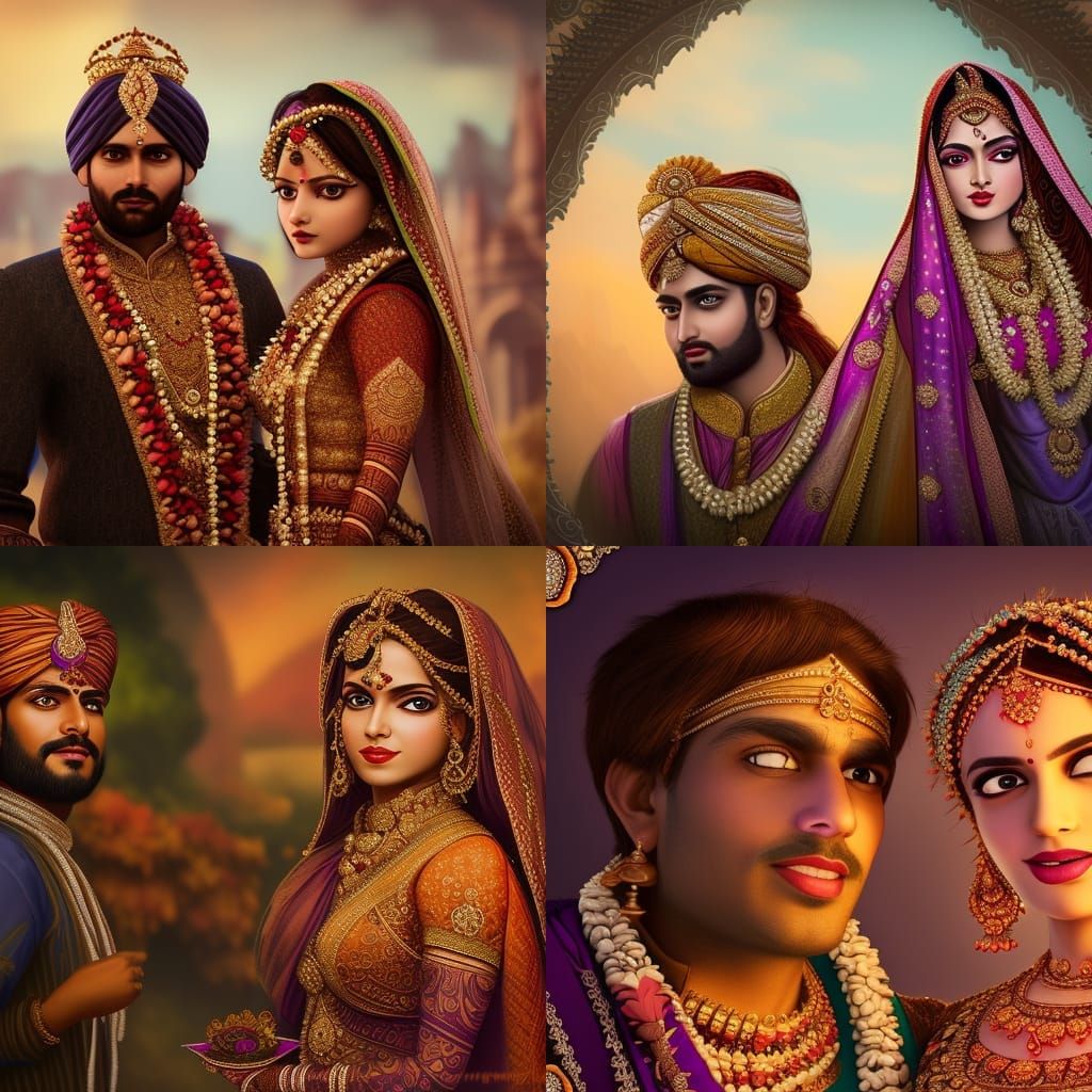 portrait of hindu bride and groom - AI Generated Artwork - NightCafe ...