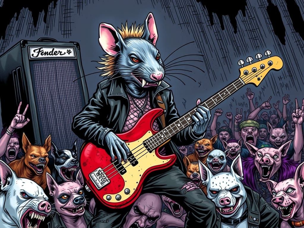 Crazy punk rat bass player - Rebellious Punk Rat Rockstar in...