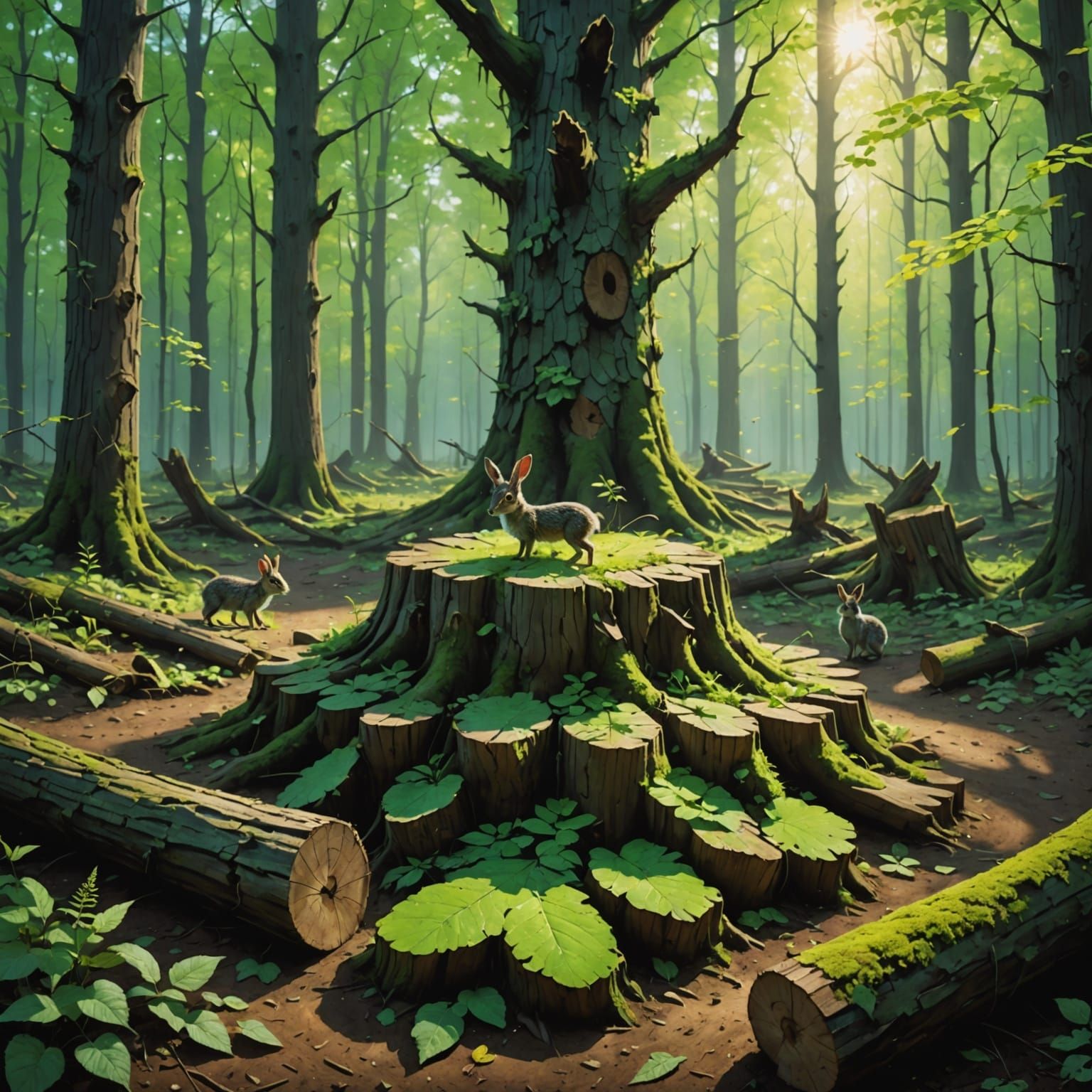 A different world - Whimsical Forest Scene in Vibrant Light