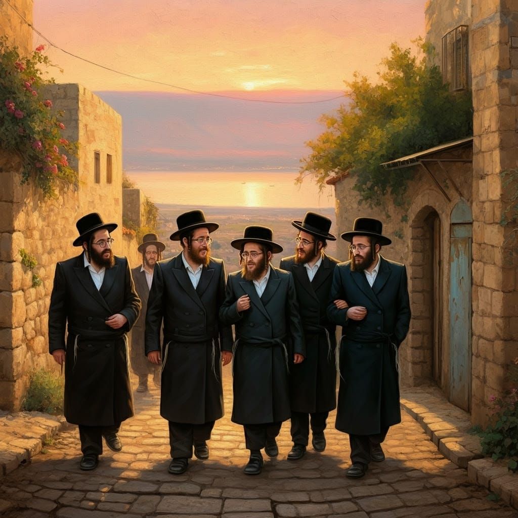 Traditional Hasidic Men Stroll in Harmony, Galilea... - AI Art