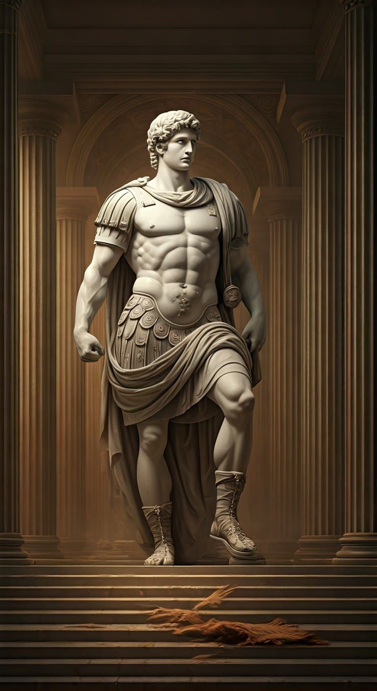 Roman-Greek Statue - Classical White Marble Statue in Roman...