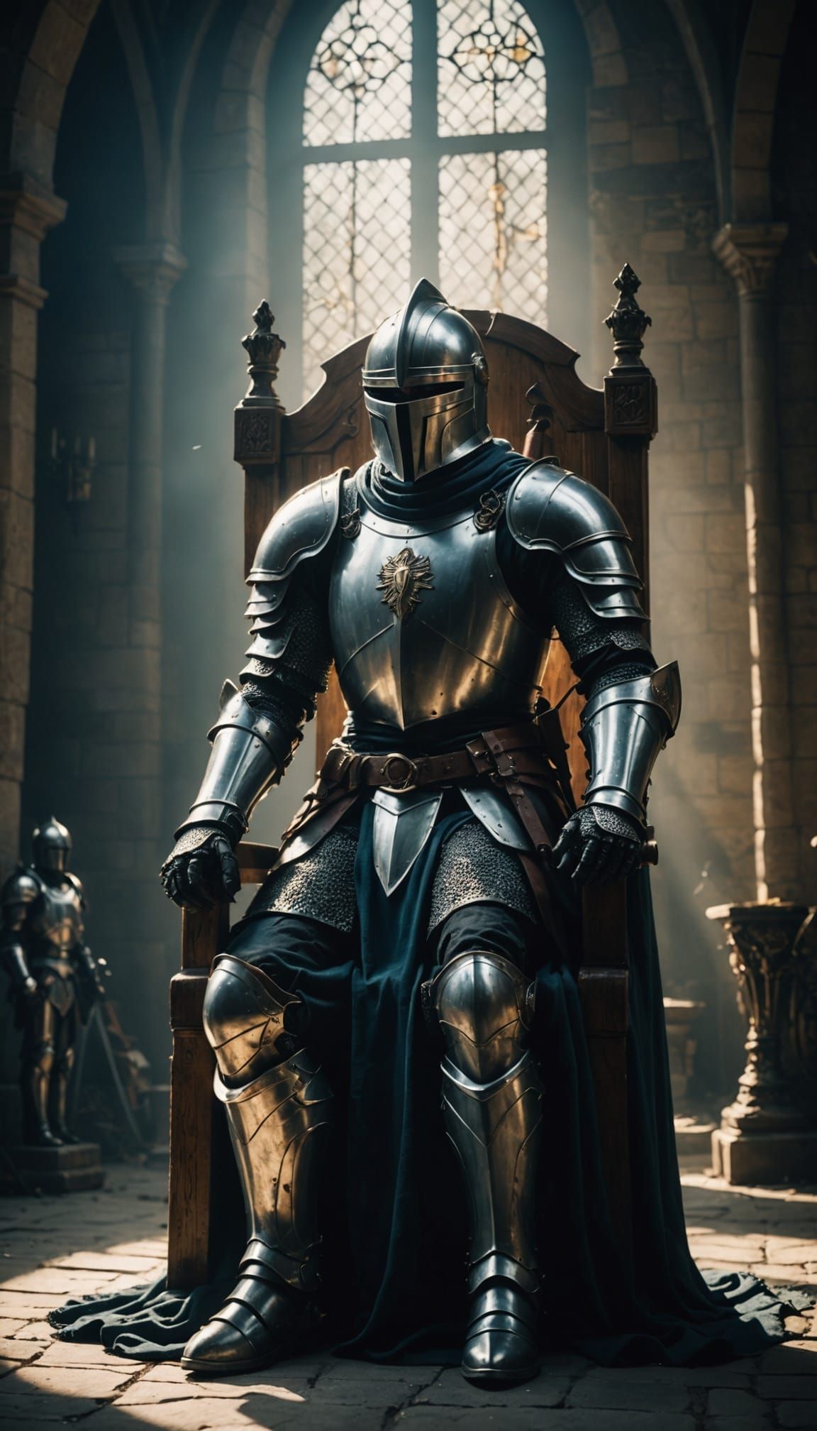 Epic Fantasy Knight in Cinematic Armor, Basking in... - AI Art