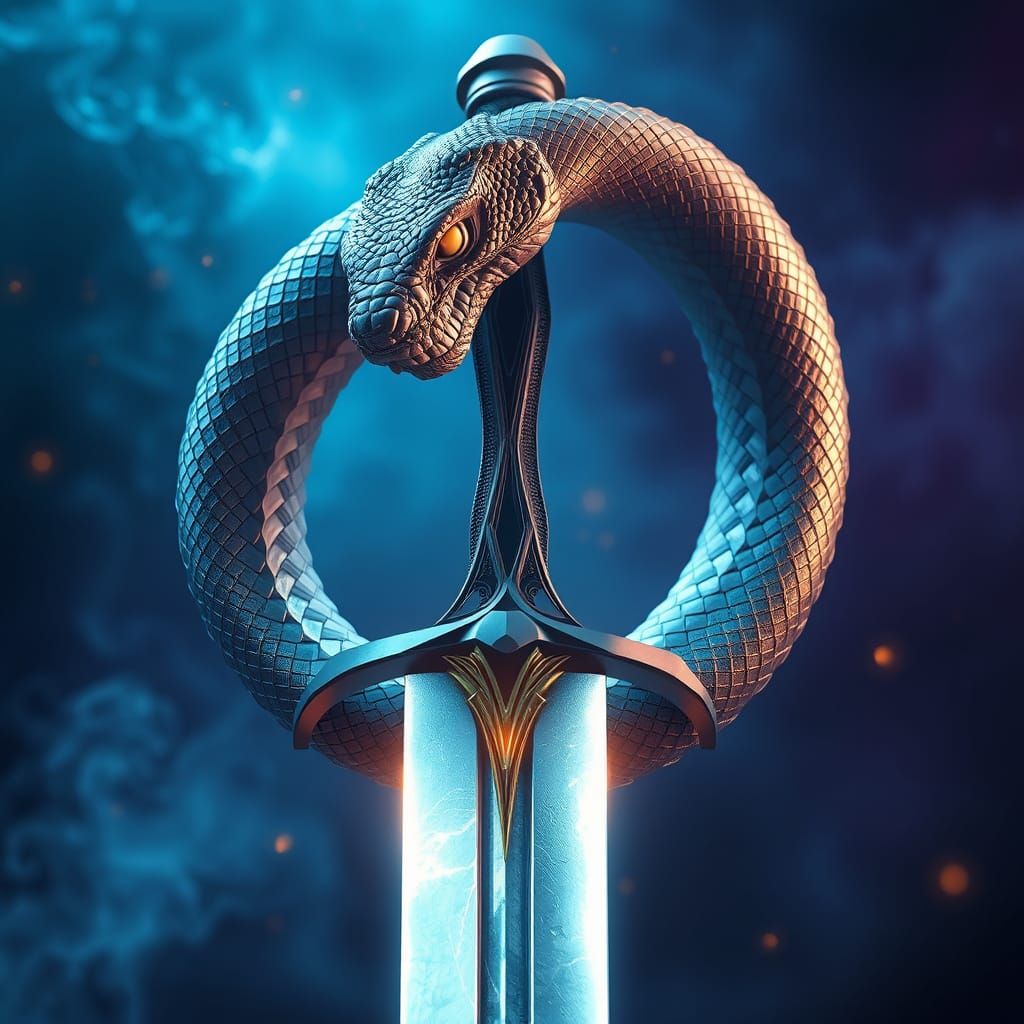 a snake transforming in a sword - Majestic Serpent Transfor...