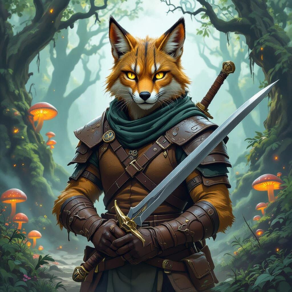 Tabaxi Ranger in Mystical Forest, Fantasy Art - AI Art