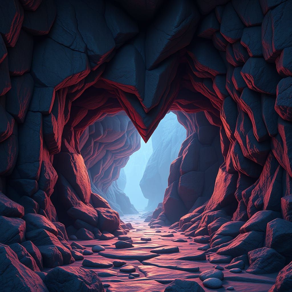 Heart Shaped Cave Entrance in Vibrant Fantasy Colo... - AI Art