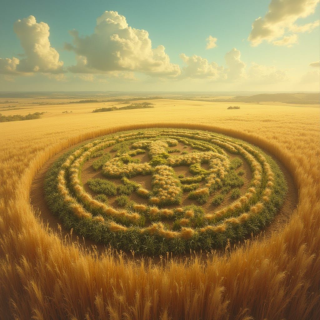 Mystical Weed Crop Circle in Field - AI Art
