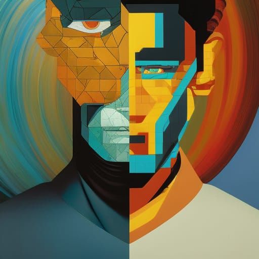 stunning surrealism cartoon character reflection in water golden ratio ...