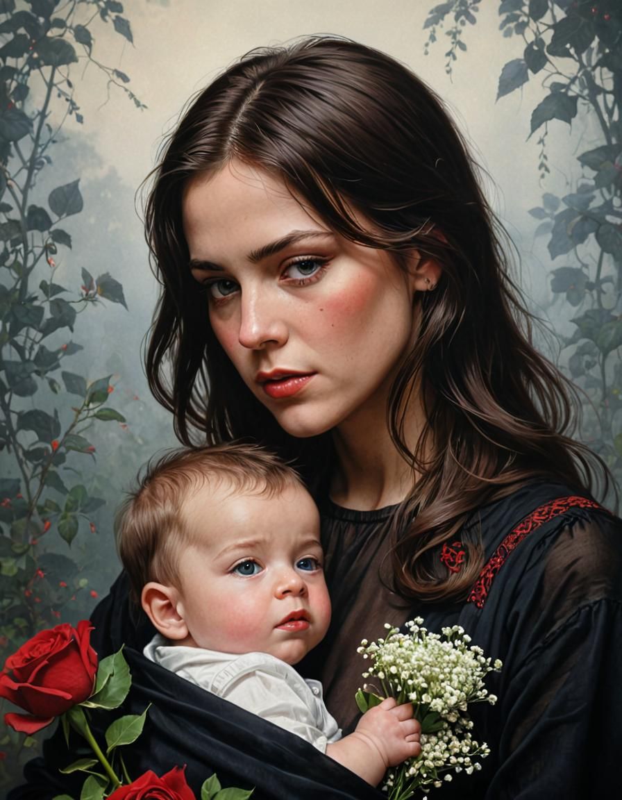 Red roses and babies-breath hyperdetailed hyperrealism Technicolor ...