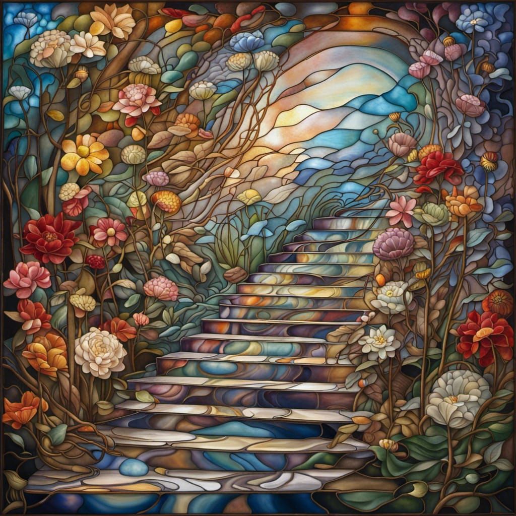 Stained Glass Staircase - AI Generated Artwork - NightCafe Creator