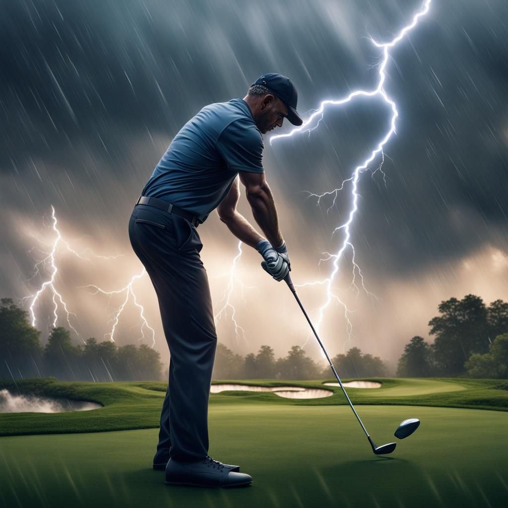 Lightning hitting golfer on golf course while it's raining. - AI ...