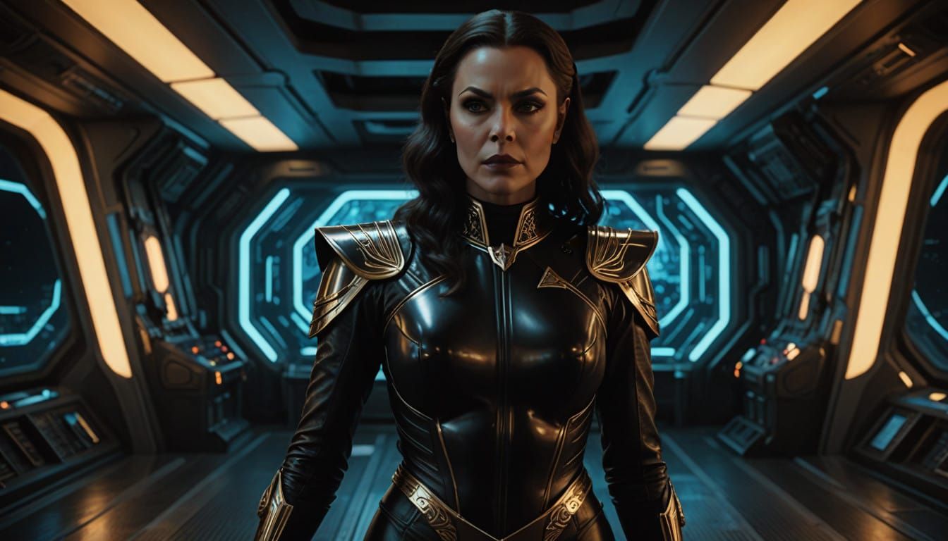 Majestic Klingon Captain in Latex Uniform and Cape... - AI Art