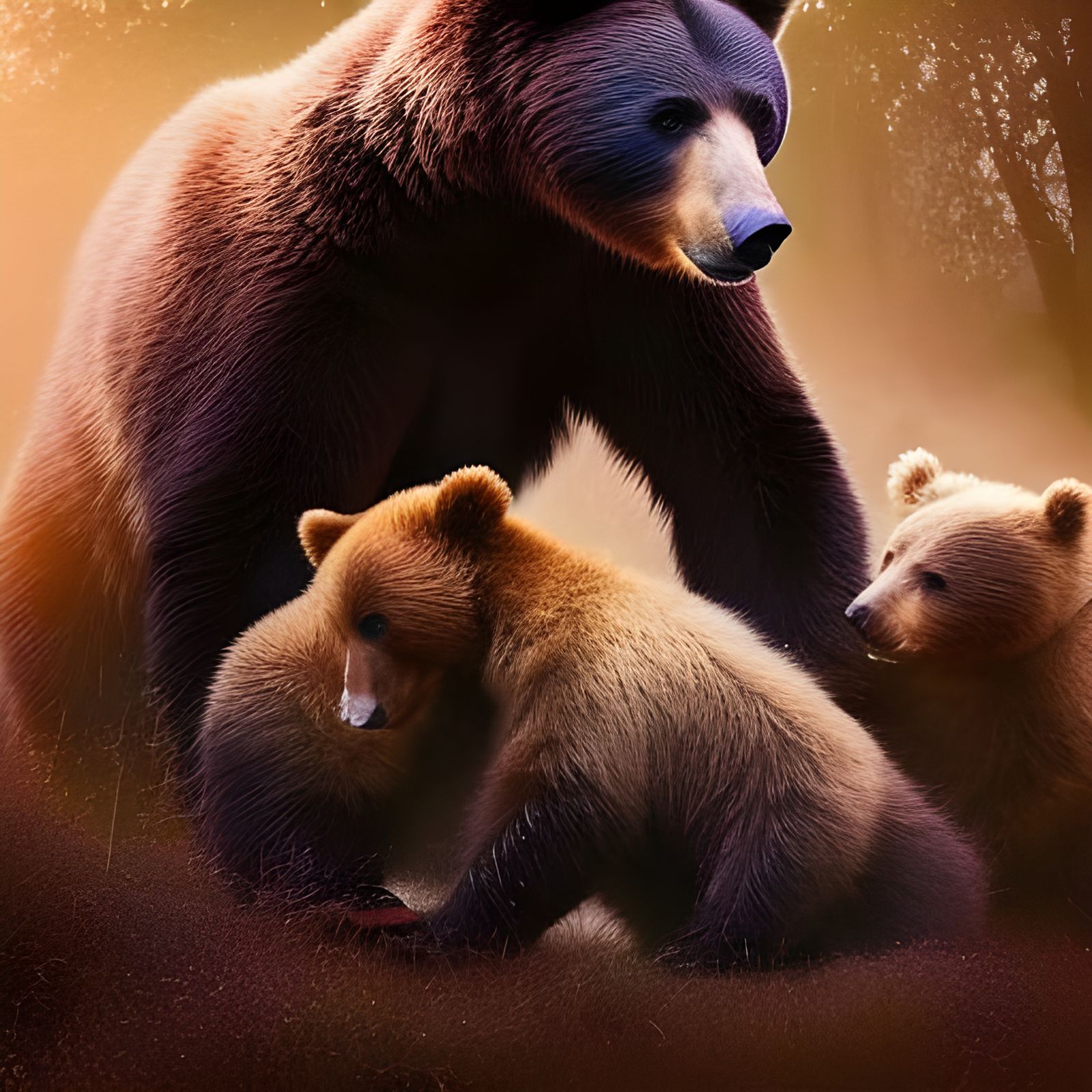 Father bear watching his cubs - AI Generated Artwork - NightCafe Creator